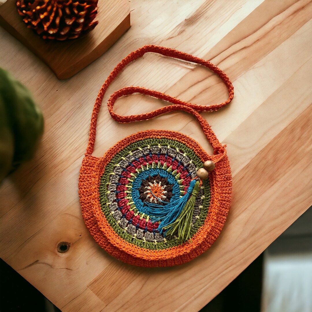 Colorful Crochet Mandala Bag, Crochet Design Shoulder Bag, Small ...