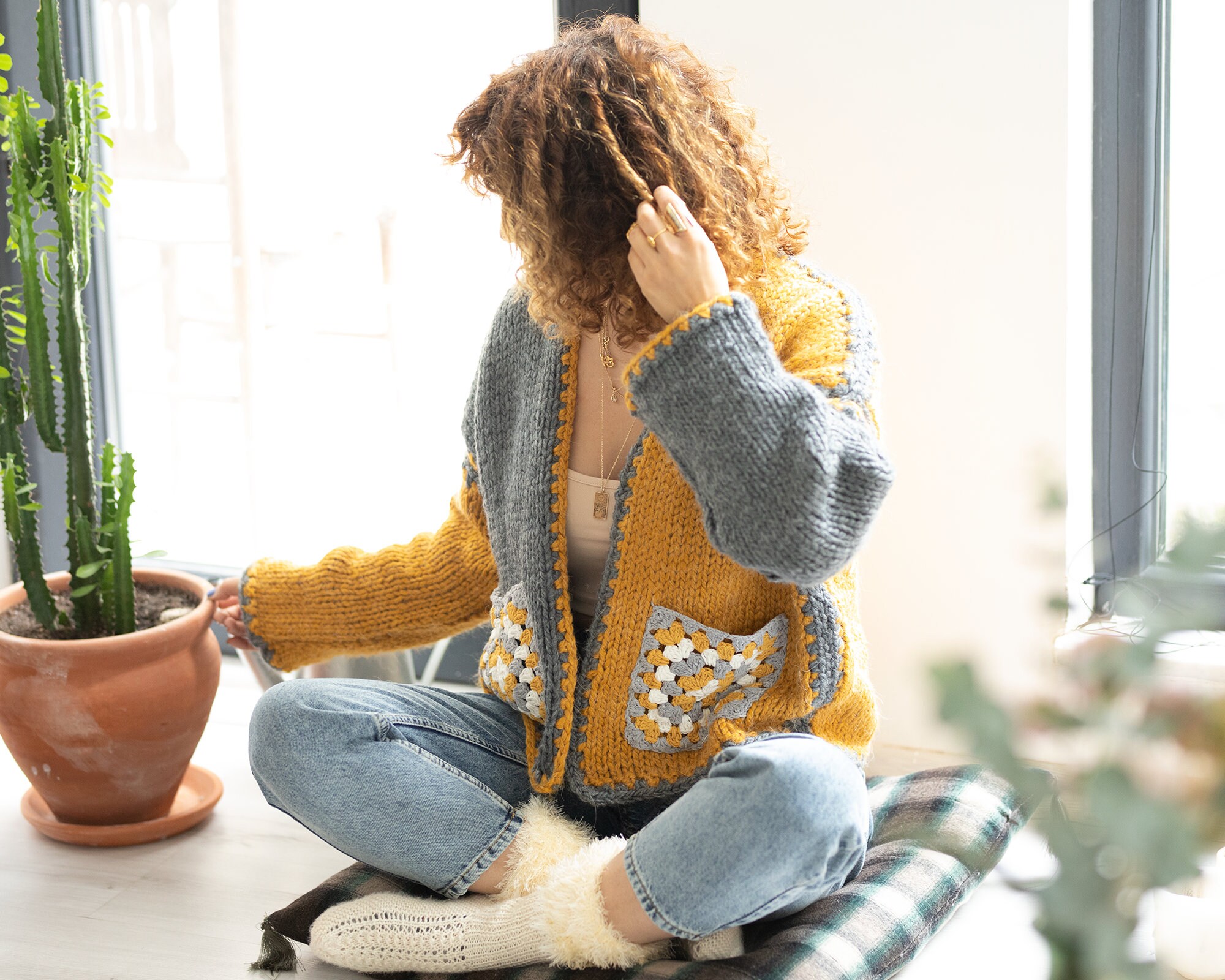 Two-tone Block Cardigan Knitting Pattern (PDF Download) - Etsy