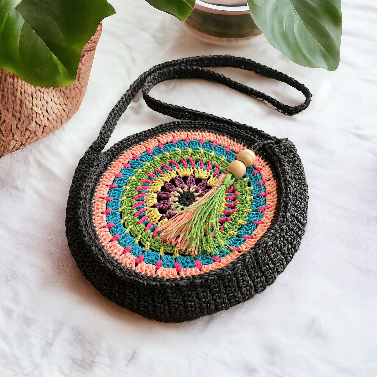 Colorful Crochet Mandala Bag, Crochet Design Shoulder Bag, Small ...