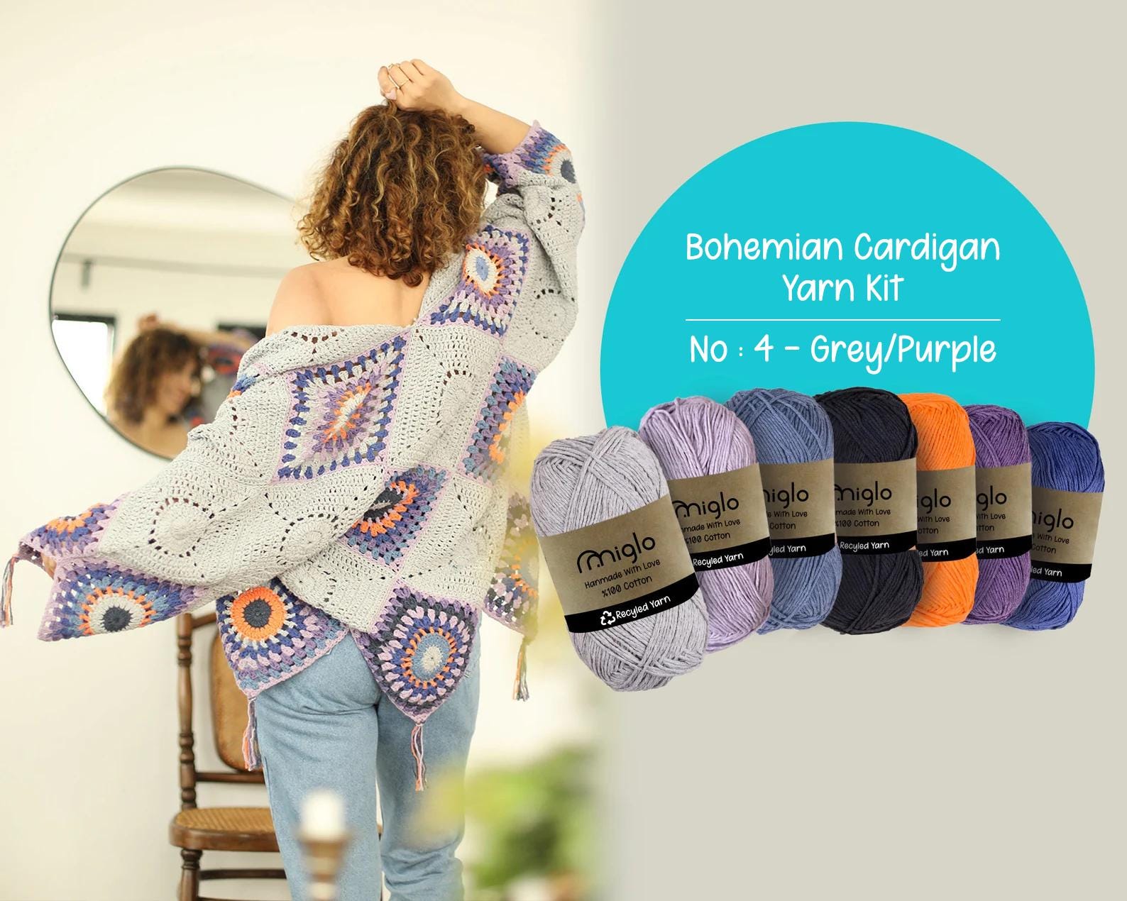 Bohemian Crochet Cardigan Yarn Kit: 100% Cotton DIY Hobby Supplies - Etsy