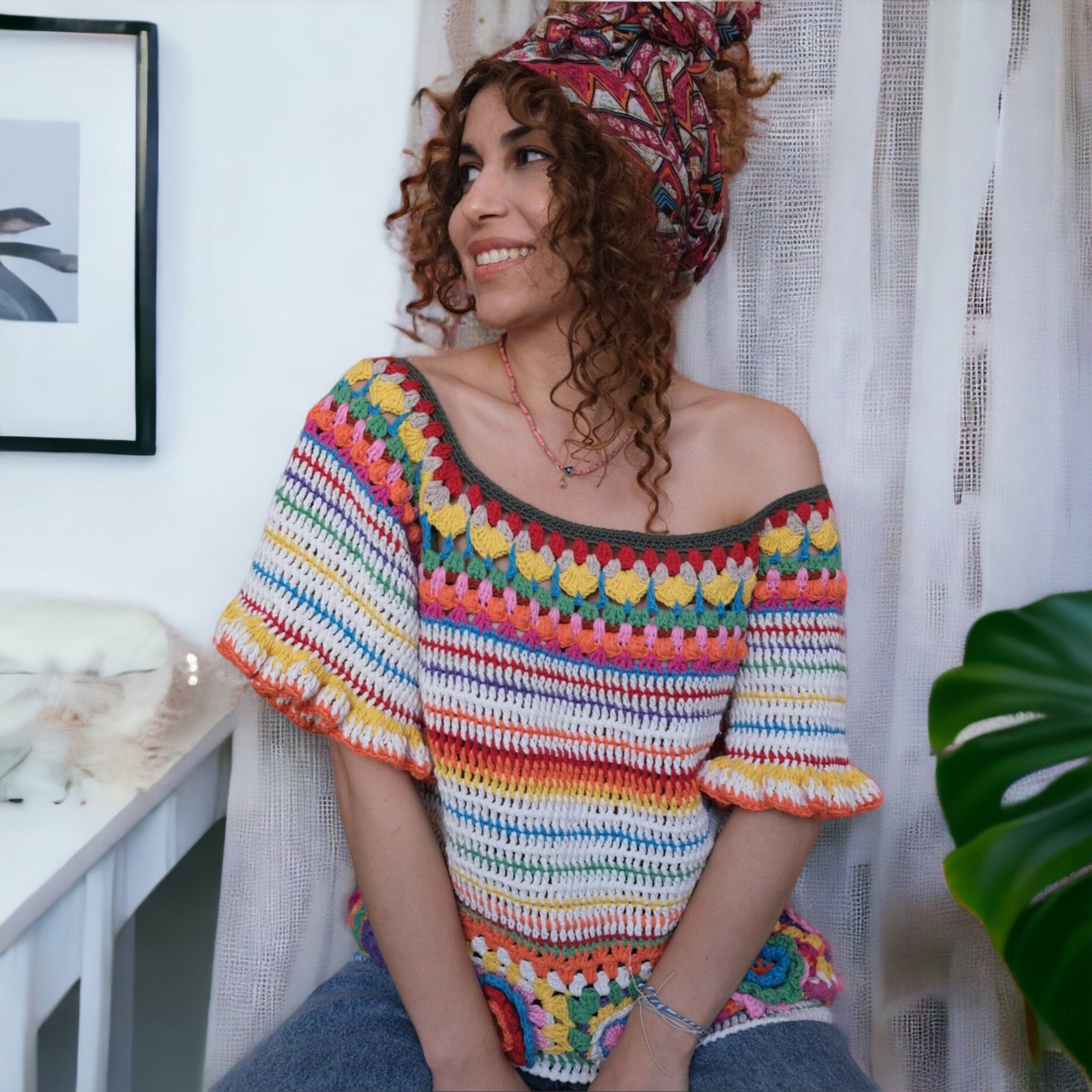 Gipsy and Hippie Style Sweater, Colorfull Knite, Bohemian Style ...