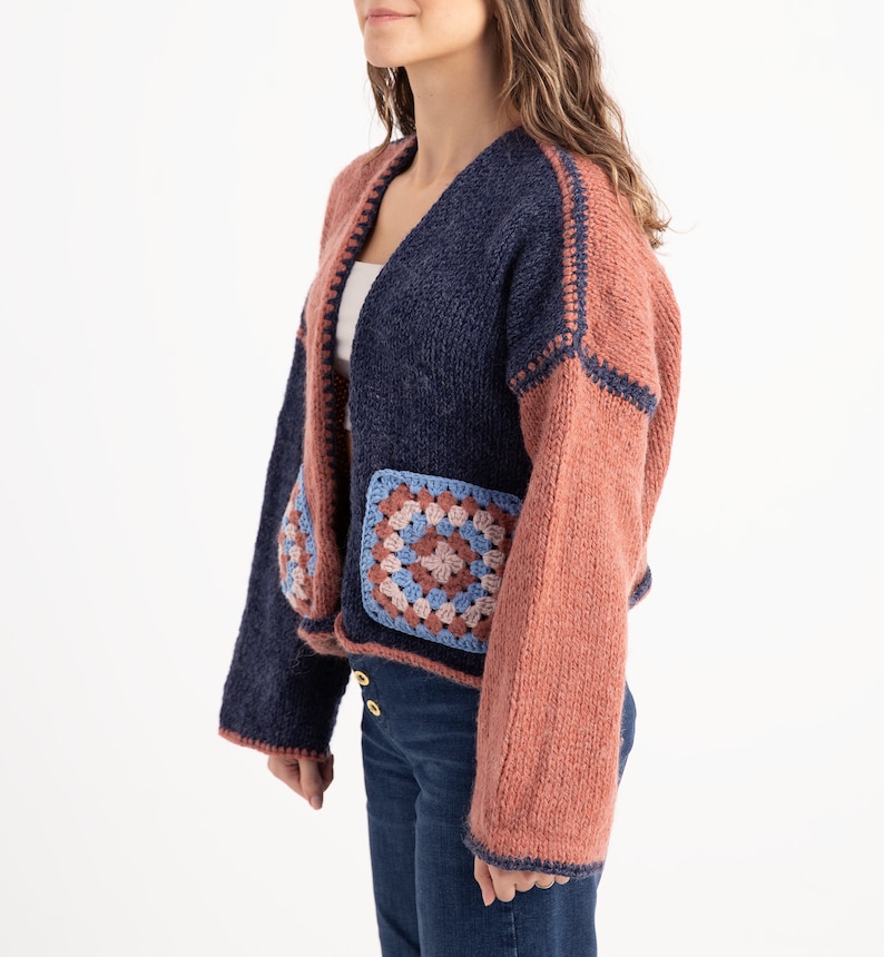 Two-tone Block Cardigan Knitting Pattern (PDF Download) - Etsy