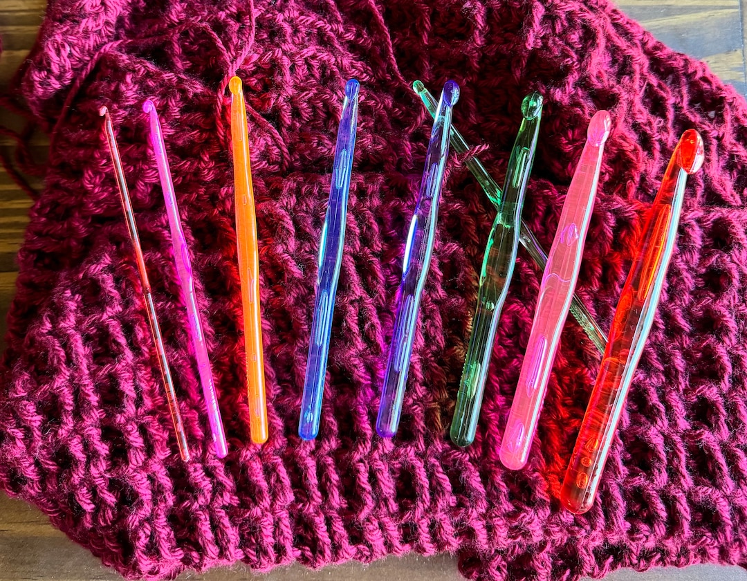 Acrylic Crochet Hooks, SET OF 9, Multi-color Crochet Hooks. PLEASE Read ...