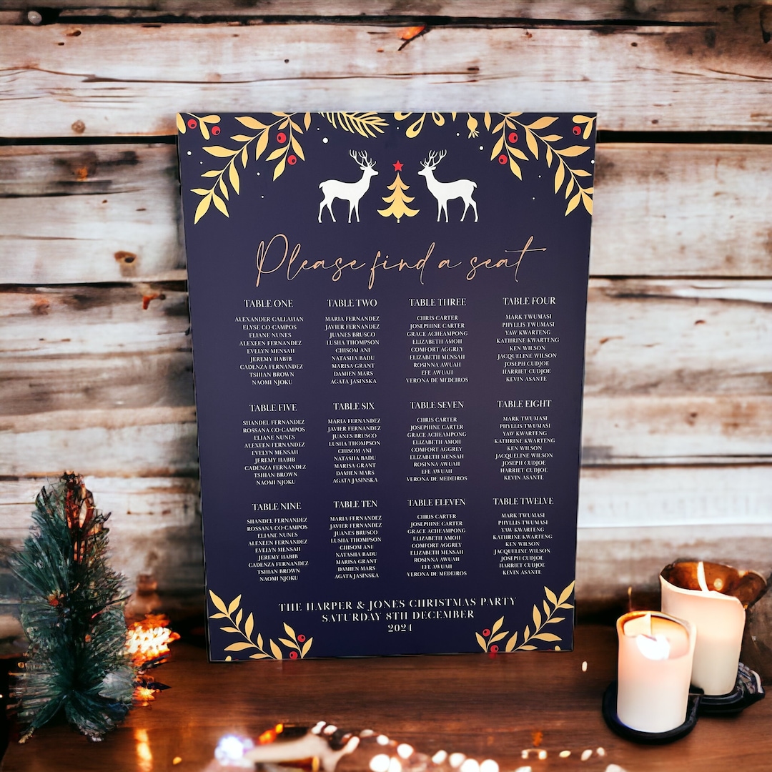 Christmas Party Table Plan, Seating Chart, Works Party, Personalised ...