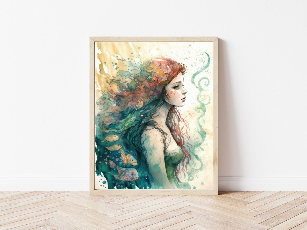 Mermaid Print Mermaid Artwork Mermaid Wall Decor Digital - Etsy