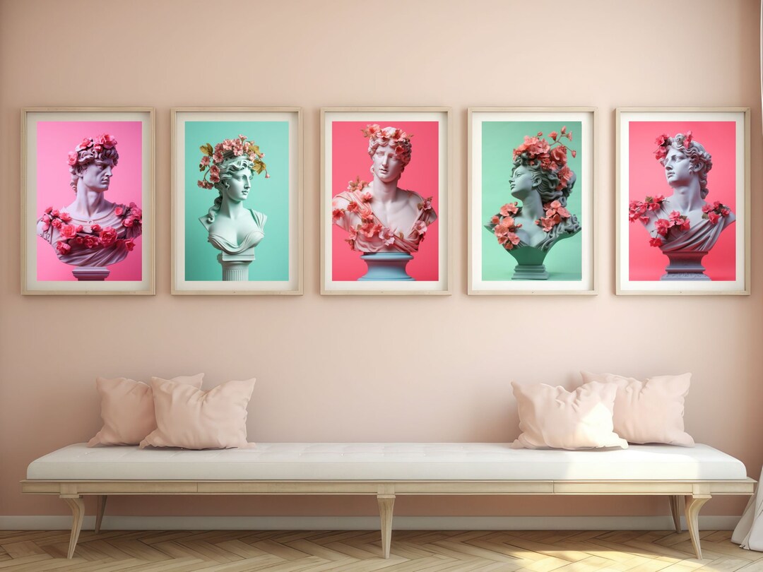 Greek Statue Print Set - Greek Goddess | Preppy Room Decor | Pink ...