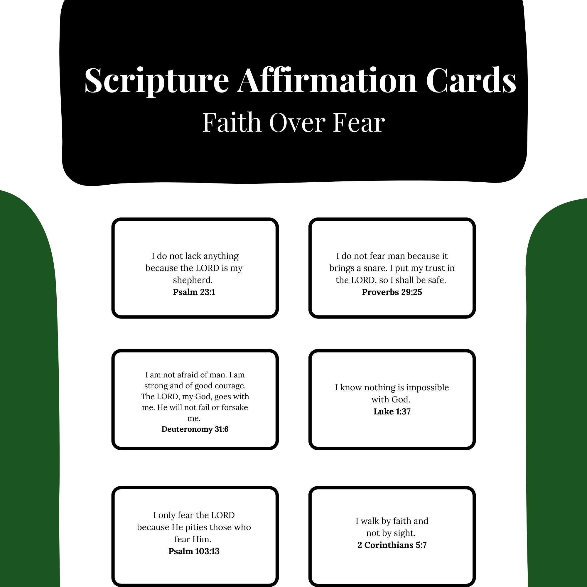 Faith Over Fear: Bible Printable Scripture Affirmation Flash Cards for ...