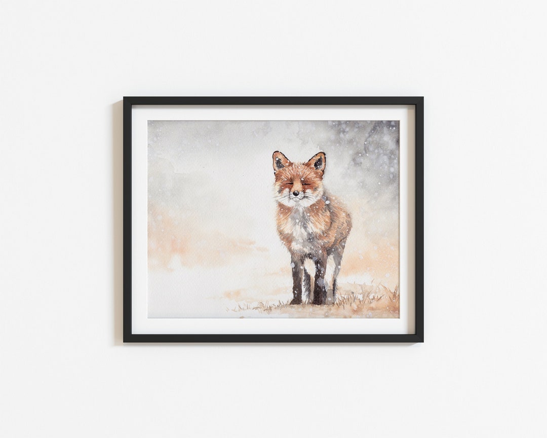 Cute Fox in the Snow, Watercolor Fox Print, Winter Fox Art, Fox Lover ...