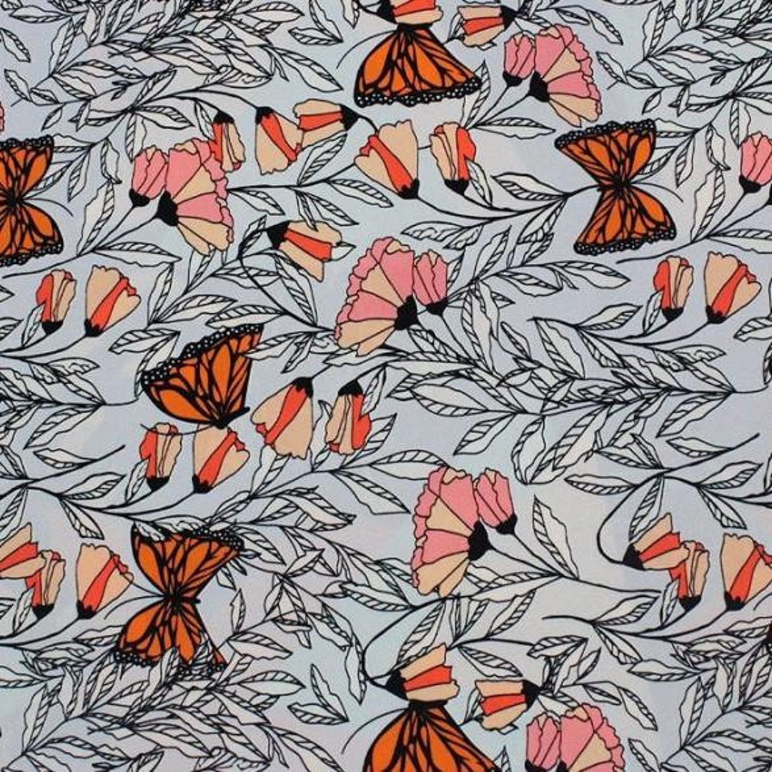 Monarch Garden Printed Spandex | Blue Moon Fabrics - Etsy