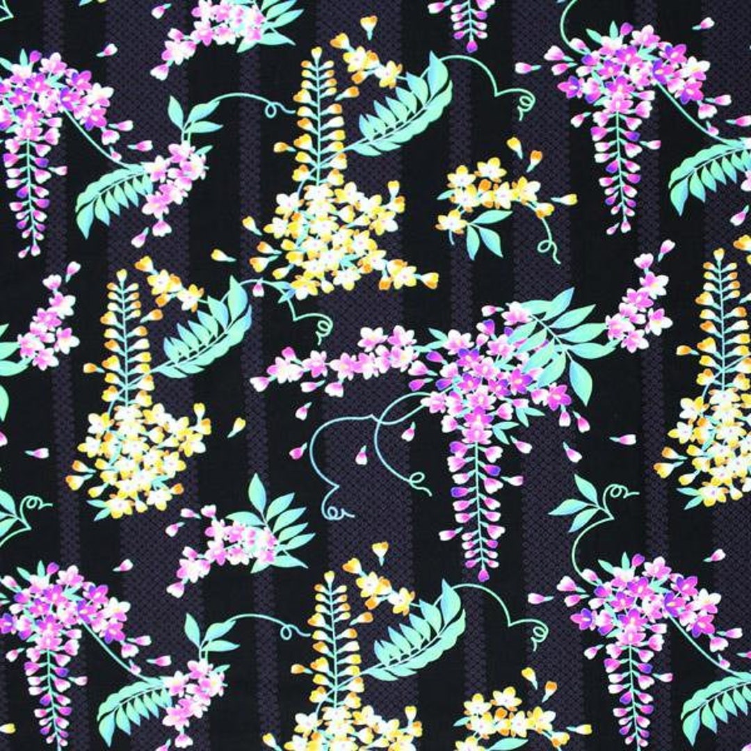 Tossed Blumen In der Nacht gedruckt Spandex | Blauer Mond Stoffe - Etsy.de