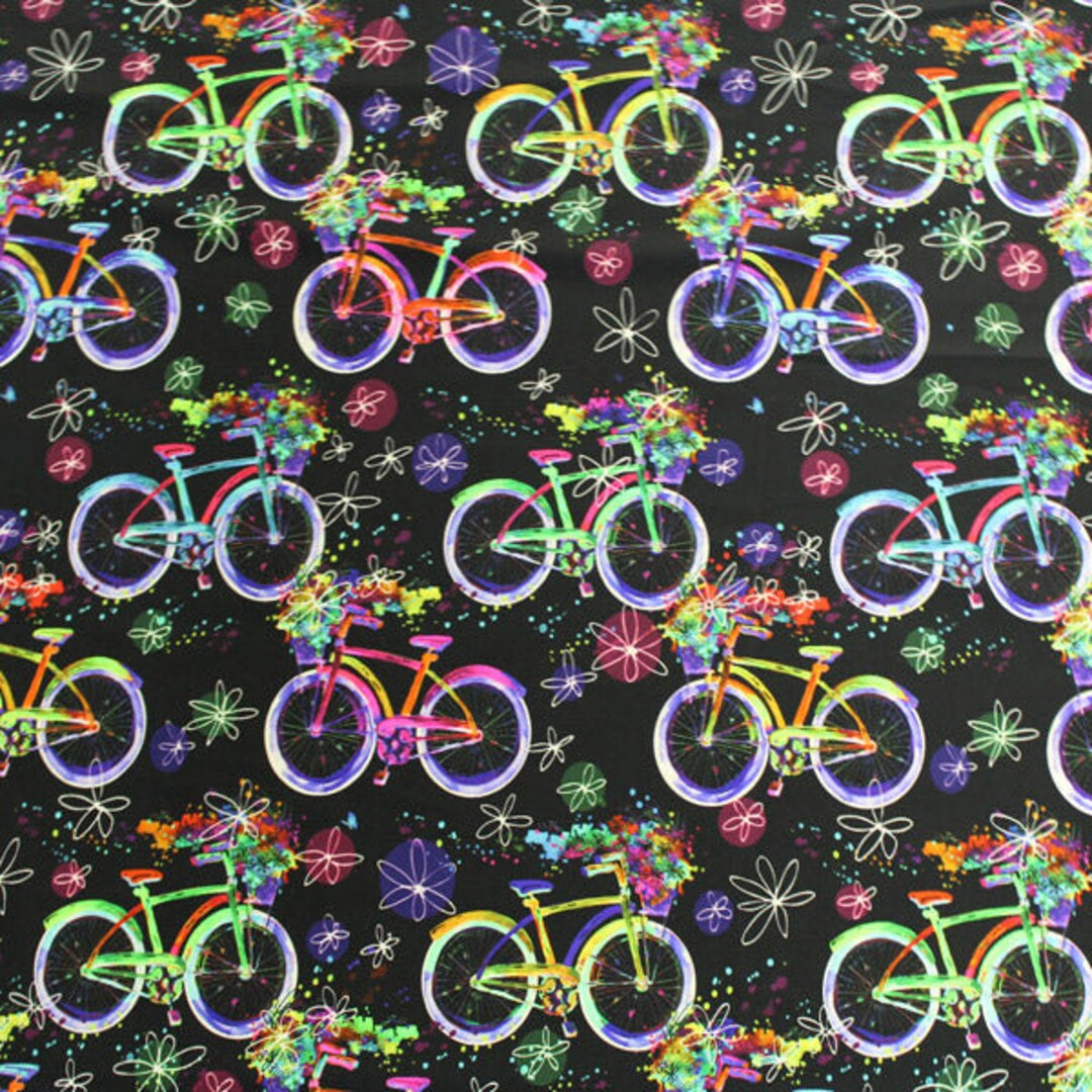 Bicycles Multi Color Printed Spandex Fabric Blue Moon Fabrics - Etsy