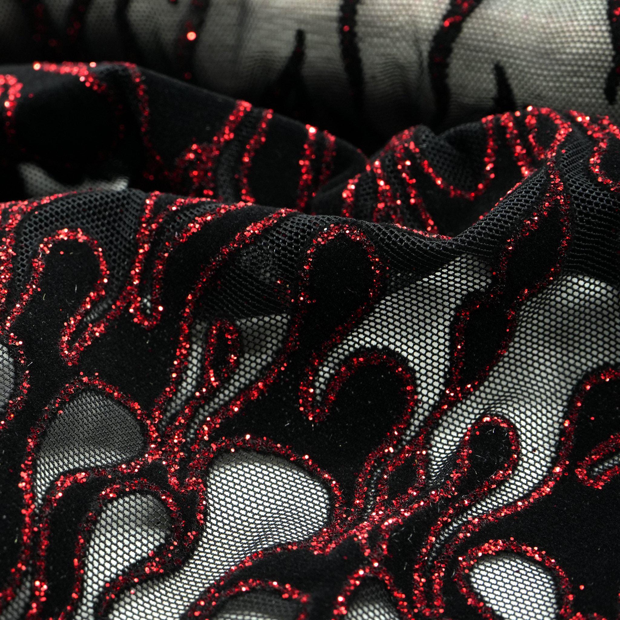 Fiery Glittered Flocked Stretch Mesh Fabric | Blue Moon Fabrics - Etsy