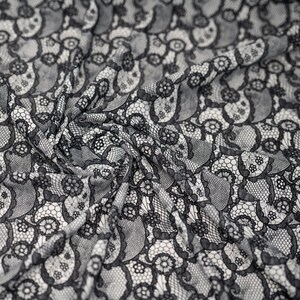 Black Paisley Lace Pattern on White Printed Spandex Fabric Blue Moon ...