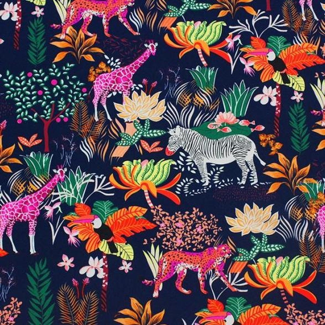Wild Safari bedrucktes Spandex | Blauer Mond Stoffe - Etsy Österreich
