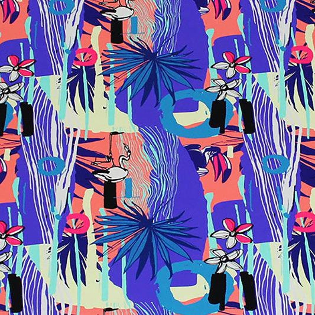 Miami Vice Flamingos Printed Spandex | Blue Moon Fabrics - Etsy