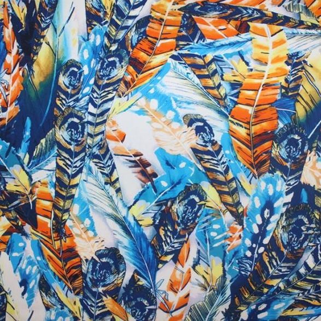 Blaue Federn bedruckter Spandex-Stoff | Blauer Mond Stoffe - Etsy ...