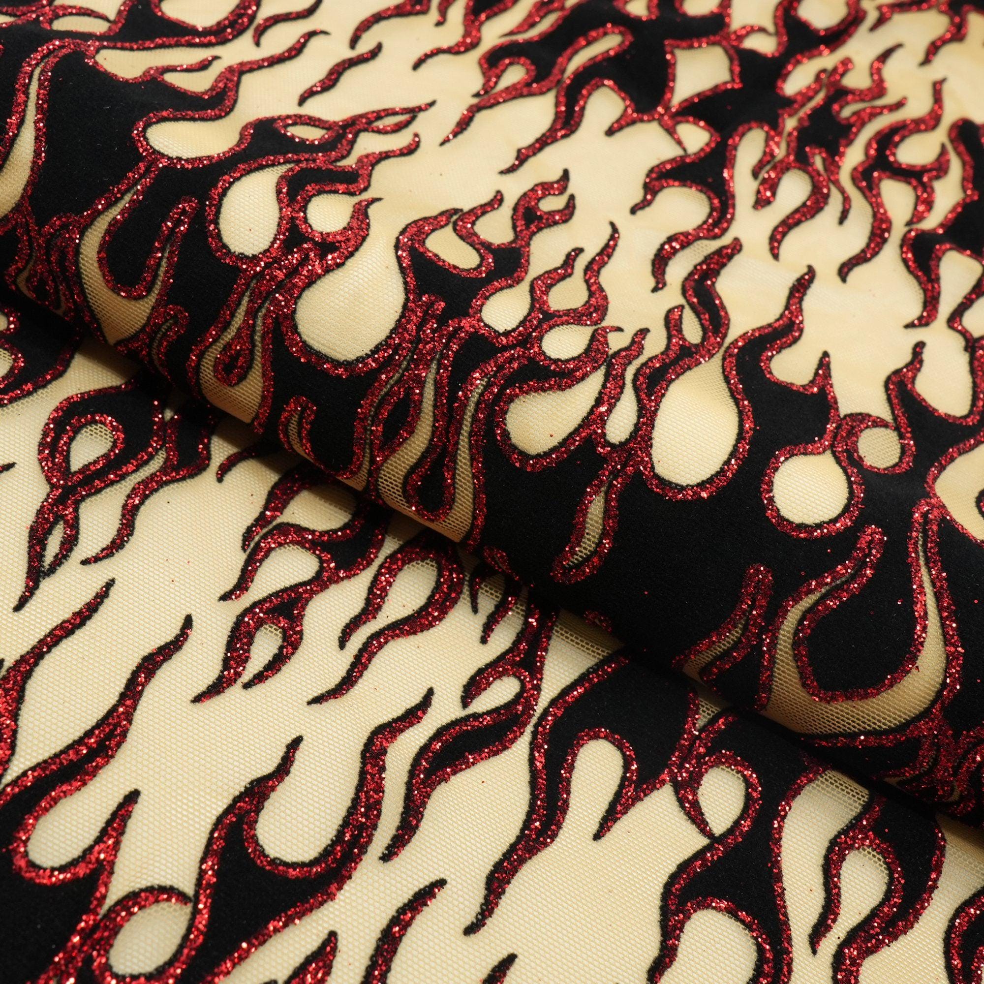 Fiery Glittered Flocked Stretch Mesh Fabric | Blue Moon Fabrics - Etsy