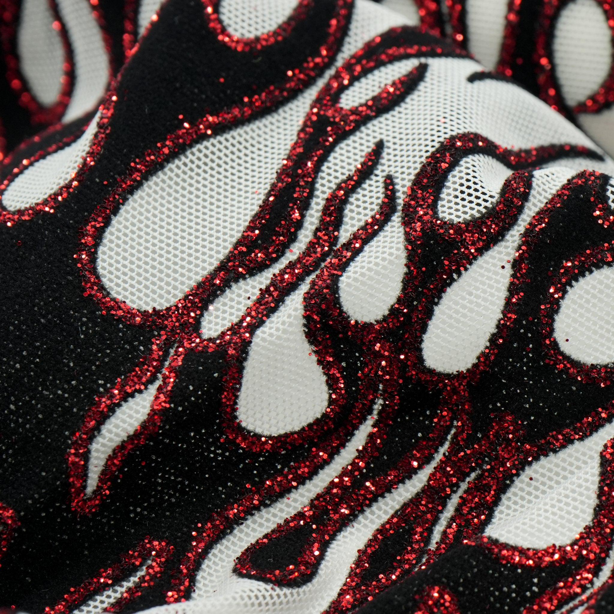 Fiery Glittered Flocked Stretch Mesh Fabric | Blue Moon Fabrics - Etsy