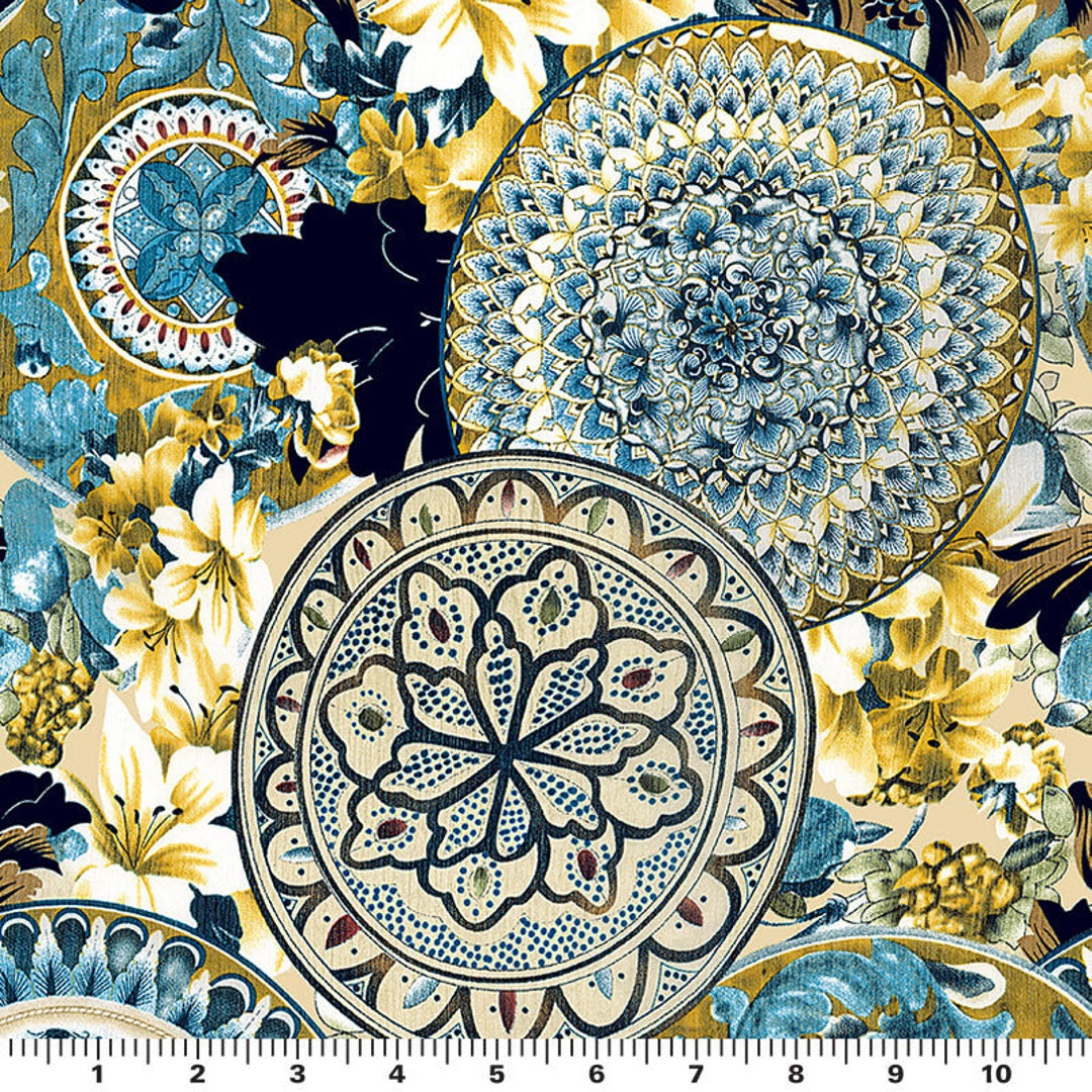 Romantische Mandalas und Lilien gedruckt Spandex Stoff | Blauer Mond ...