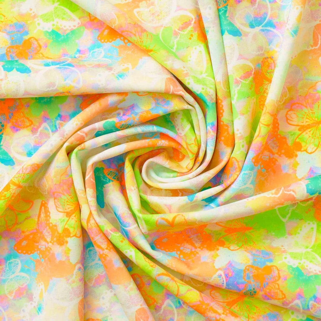 Neon Butterflies Printed Spandex Fabric | Blue Moon Fabrics - Etsy