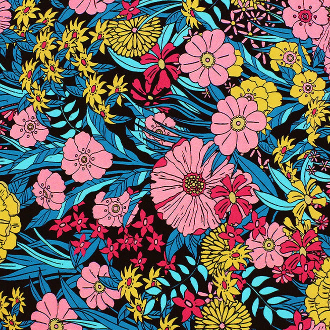 Ballistic Cartoon Flowers Printed Spandex Fabric | Blue Moon Fabrics - Etsy