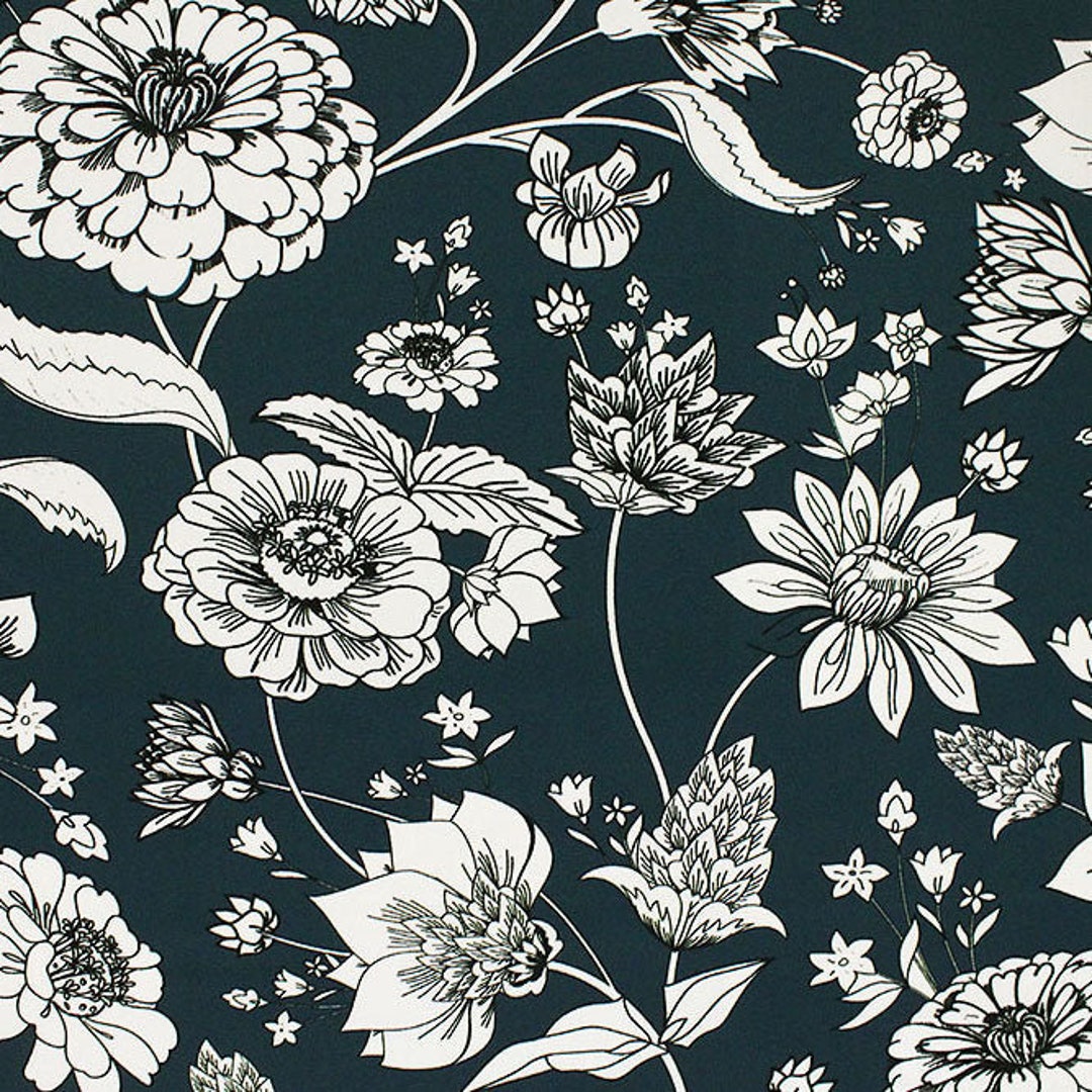 Unfinished Flowers on Blue Ground Printed Spandex Fabric | Blue Moon ...