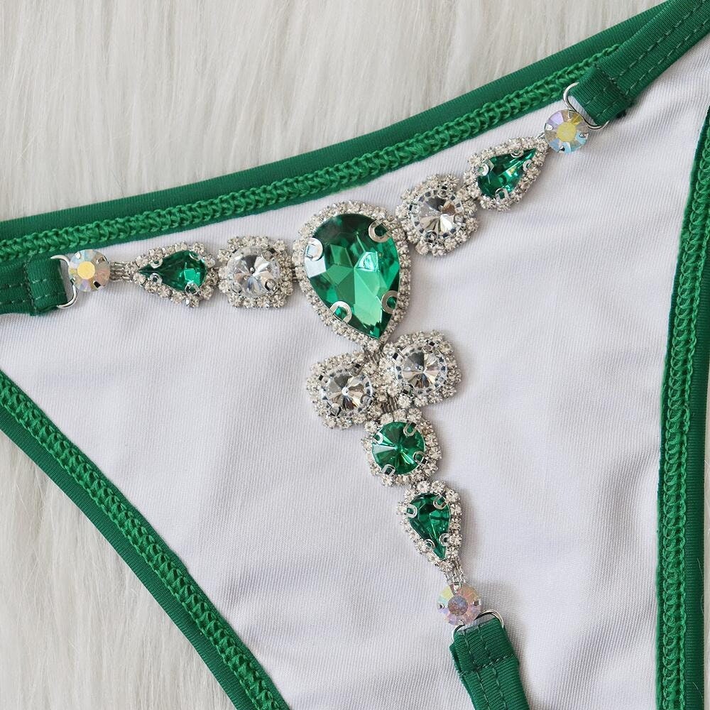 Luxury Designer Triangle Bikini Women Solid Green Rhinestone - Etsy