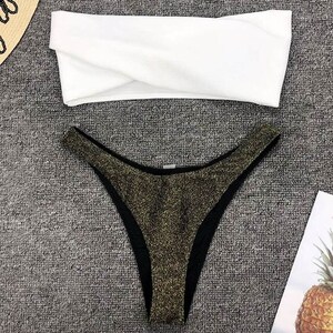 Sexy White Ribbed Bandeau Bikini Women Swimsuit Female Swimwear Two ...