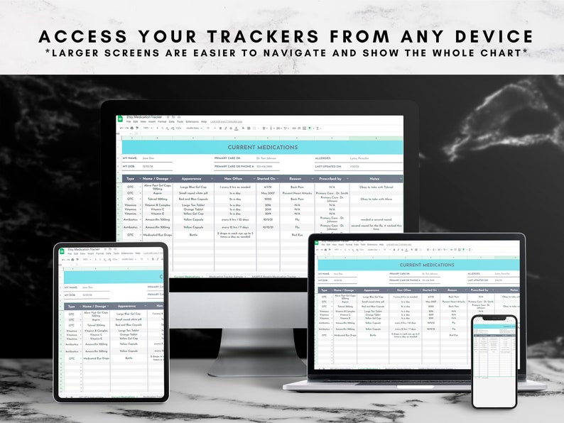 Monthly Medication Tracker & List Google Sheets Medical - Etsy