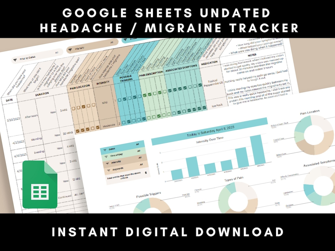 Headache Migraine Symptom Tracker Google Sheets | Undated ...
