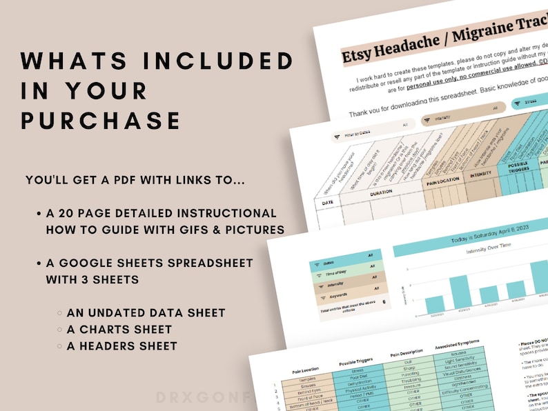 Headache Migraine Symptom Tracker Google Sheets | Undated ...