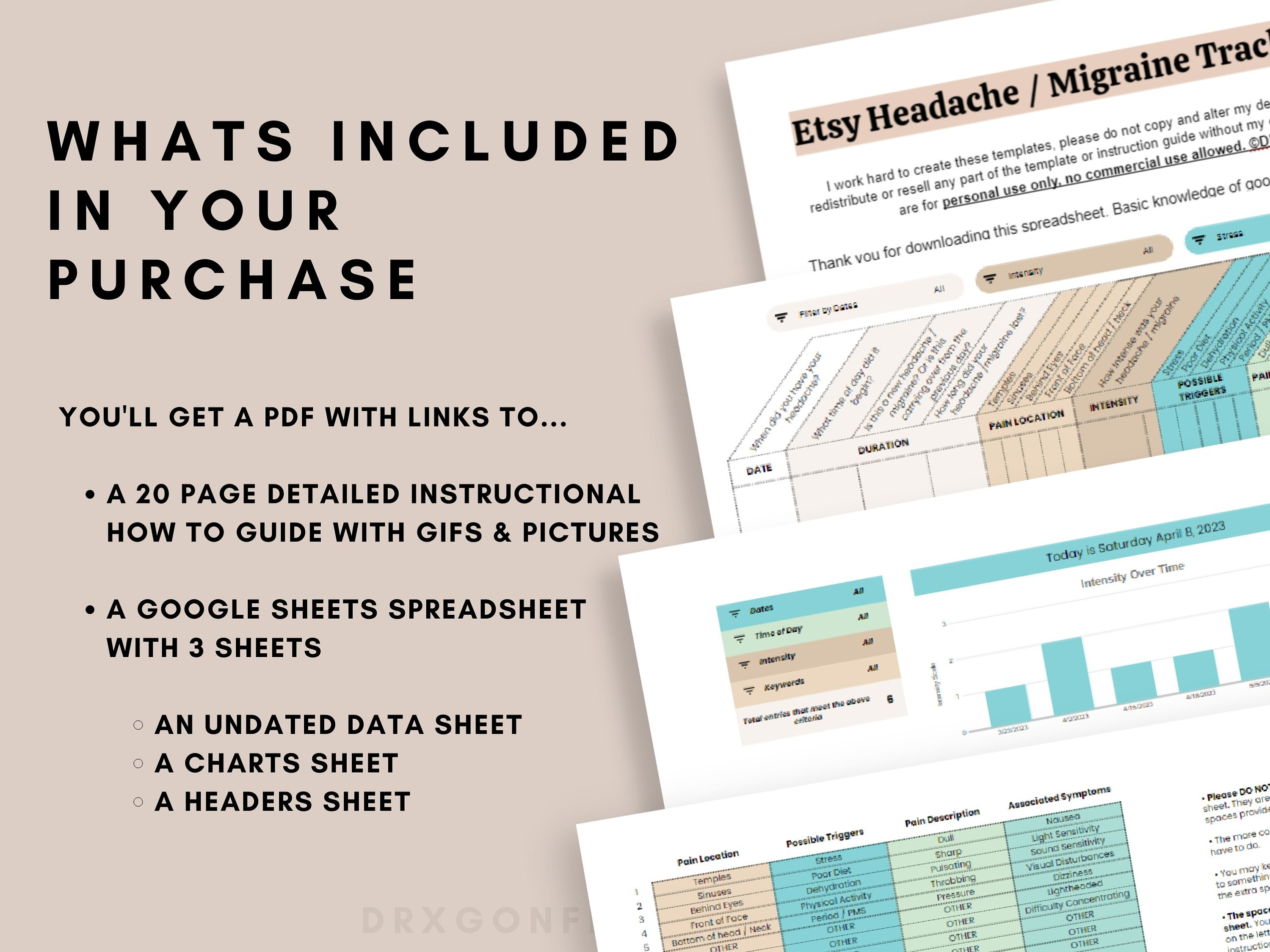 Headache Migraine Symptom Tracker Google Sheets Undated - Etsy