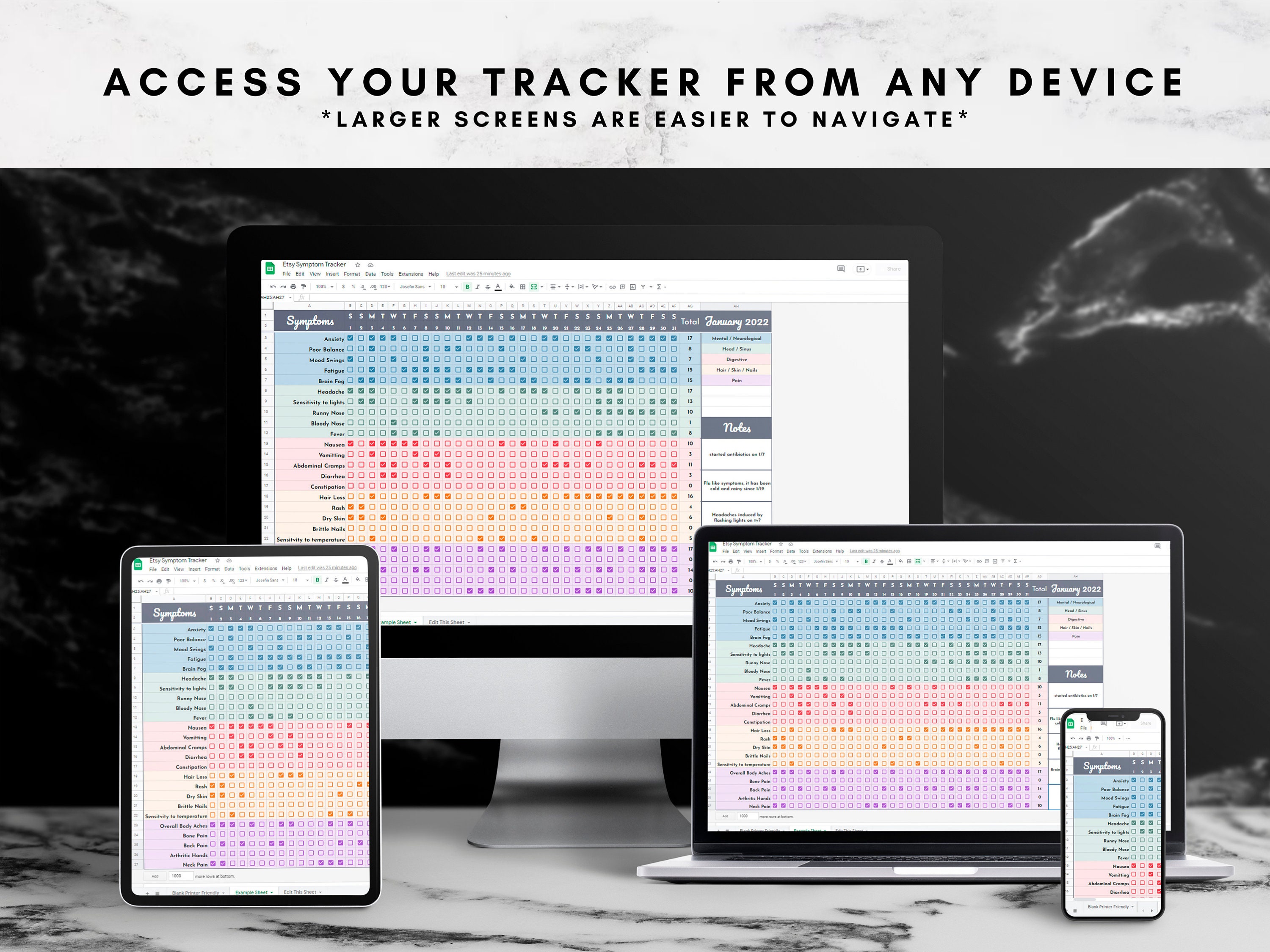 Monthly Symptom Tracker Google Sheets | Autoimmune Diseases | Chronic ...