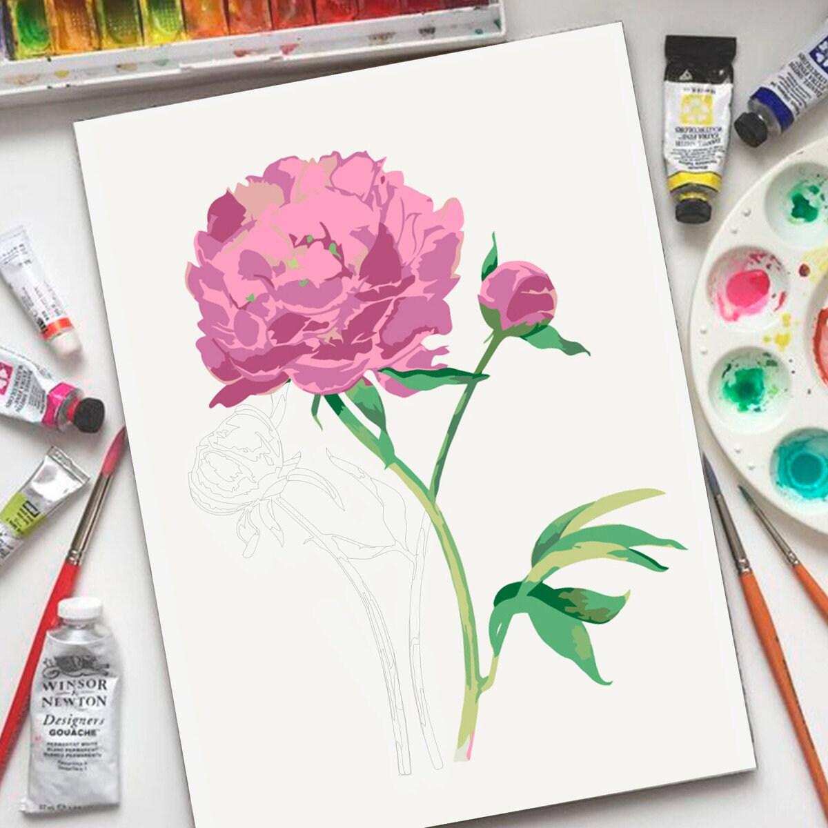 Peonies Painting Art Project Color by Numbers Flower Printable - Etsy UK