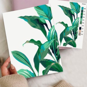 Tropical Palm Leaves Color by Number Kit Printable Exotic Leaves Color ...