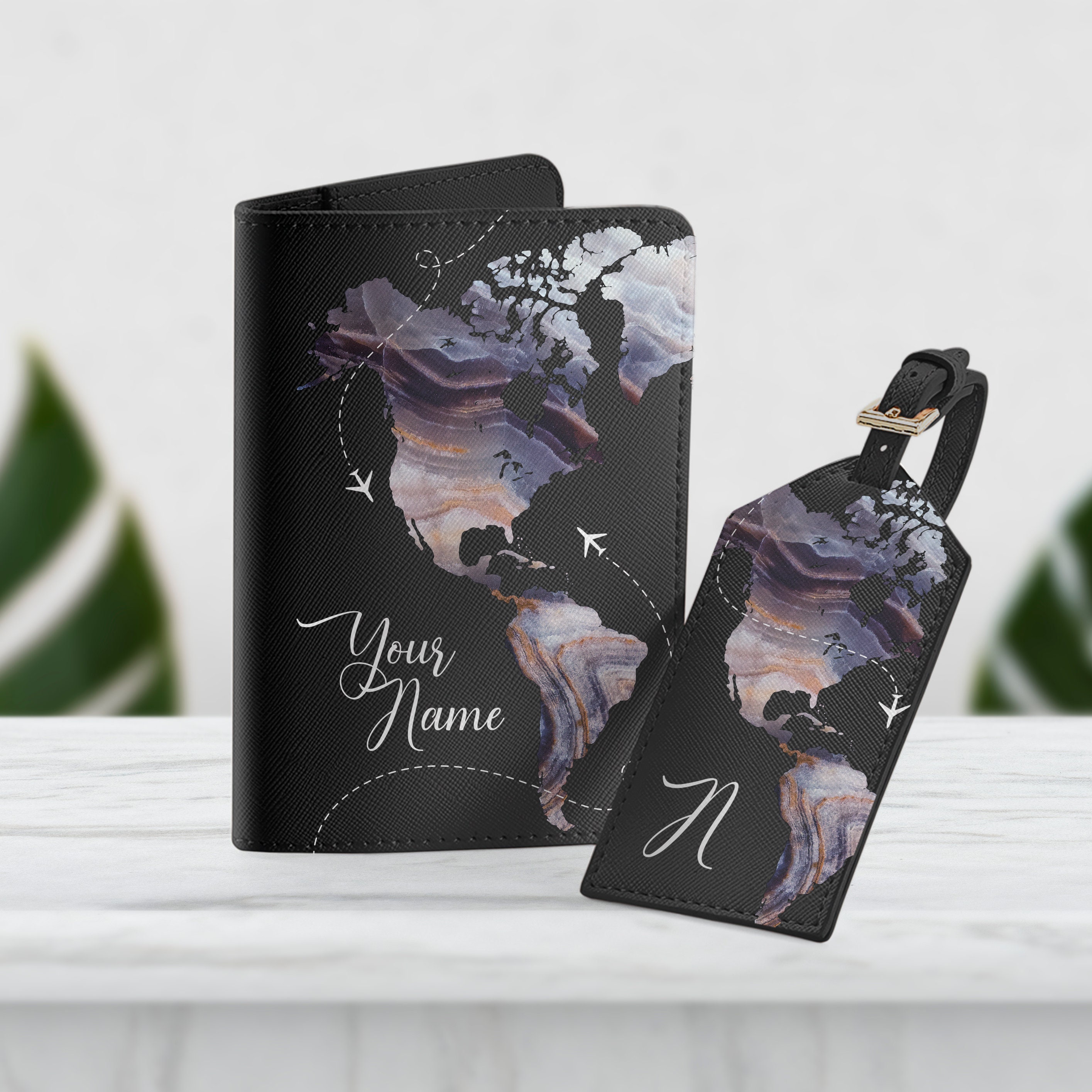 World Map Document Organizer Travel Set Marble Wallet Passport | Etsy