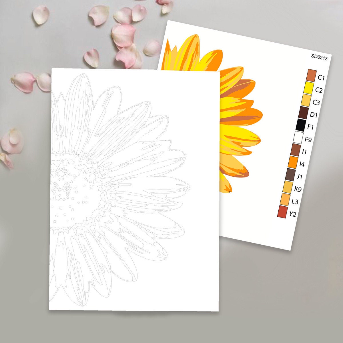 Sunflower Color by Number Kit Printable Flower Color by Number - Etsy