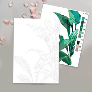 Tropical Palm Leaves Color by Number Kit Printable Exotic Leaves Color ...