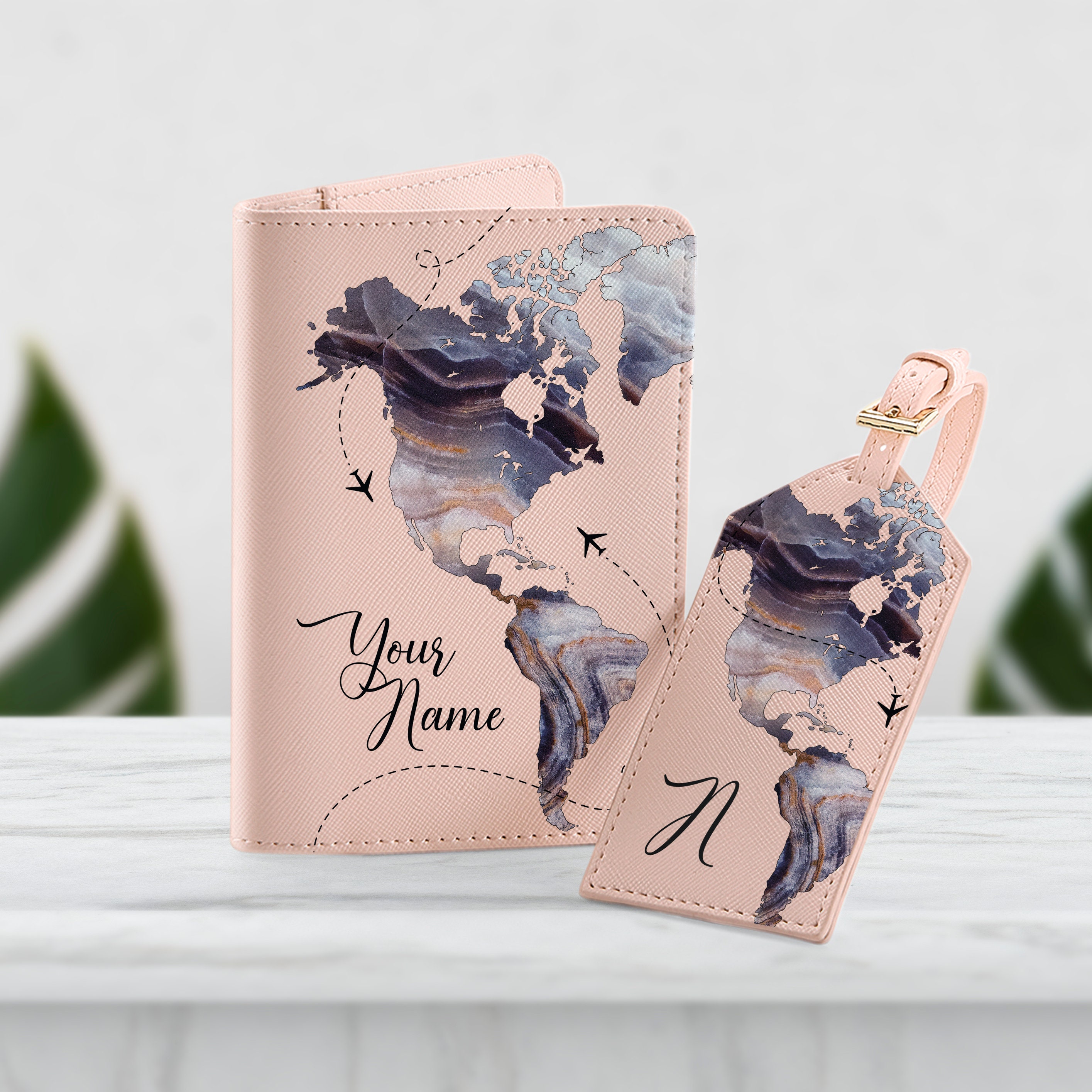 World Map Document Organizer Travel Set Marble Wallet Passport | Etsy