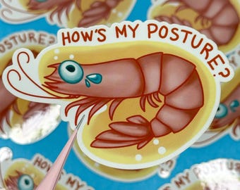Gamer Shrimp Vinyl Sticker | Shrimp Bad Posture Check Sticker, Gamer ...