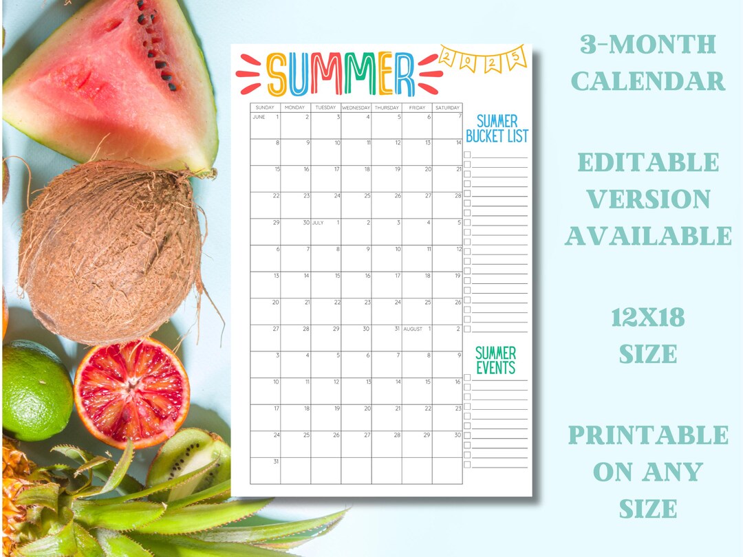 Canva Template | Summer Calendar Vacation 3-month Calendar ...
