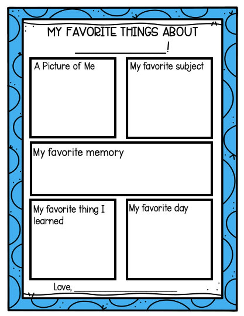 Favorite Things About My Grade: Student Fill In! End of Year/ Teacher ...