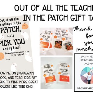 Pumpkin Patch Teacher Halloween, Fall, October Gift Tag- Gift Card ...