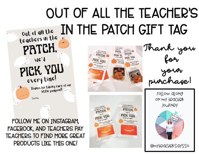 Pumpkin Patch Teacher Halloween, Fall, October Gift Tag- Gift Card ...