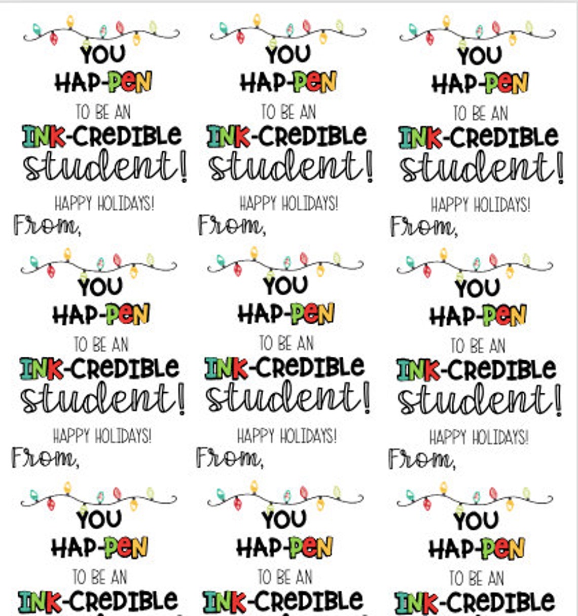 Ink-credible HOLIDAY Student Gift Tags Christmas - Etsy