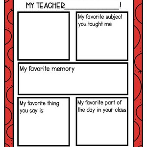 Favorite Things About My TEACHER: Student Fill in Sheet! End of Year ...