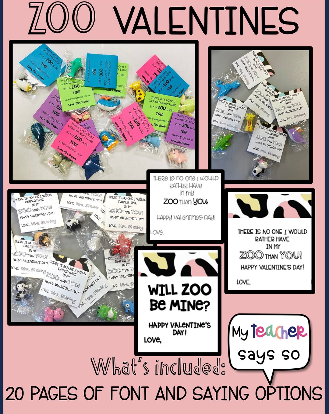 Zoo/animal Themed Valentines will Zoo Be Mine No One I'd Rather Have in ...