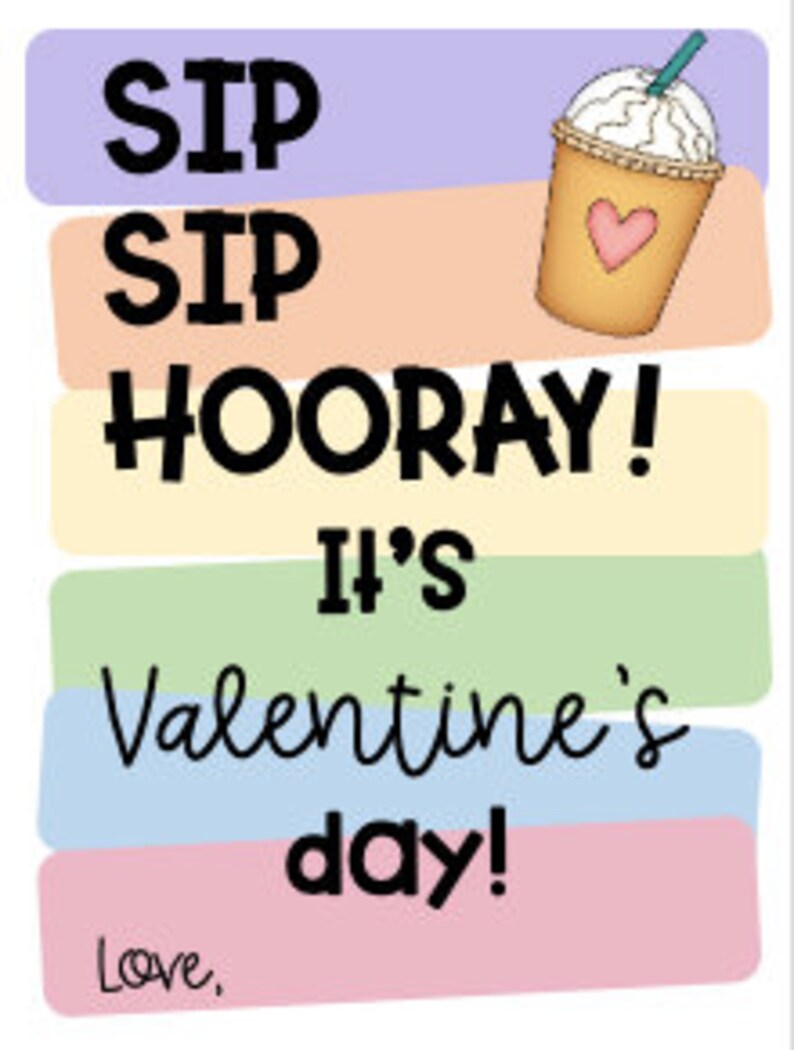 Valentine's Day *SIP SIP HOORAY* Coffee Treat Gift Tag (gift Card Tag ...