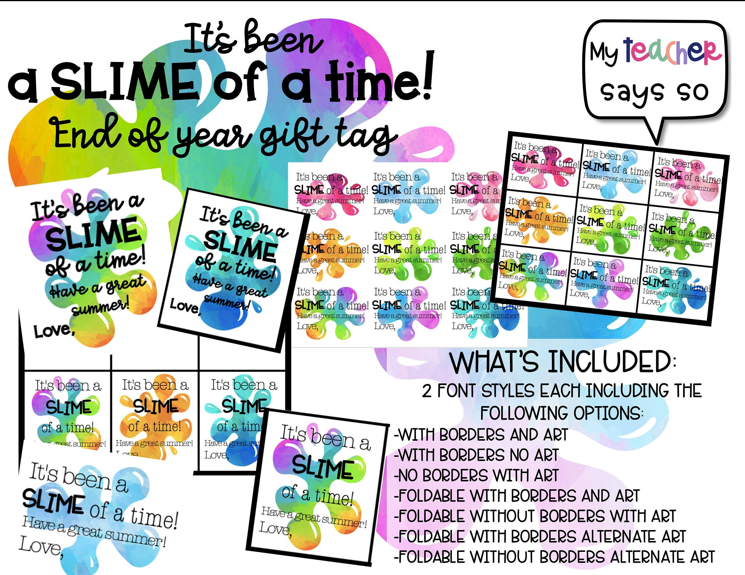 Slime End of Year Gift Tag for Class (printable) (instant Download) - Etsy