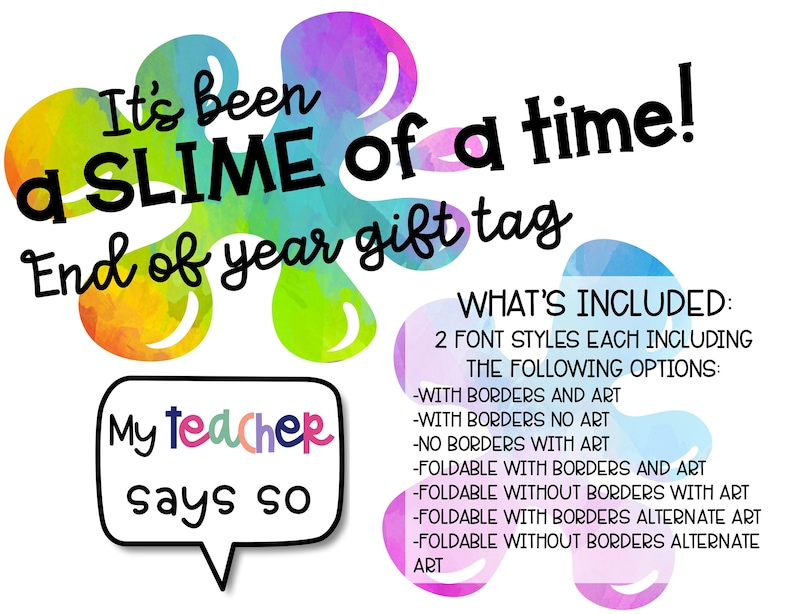 Slime End of Year Gift Tag for Class (printable) (instant Download) - Etsy